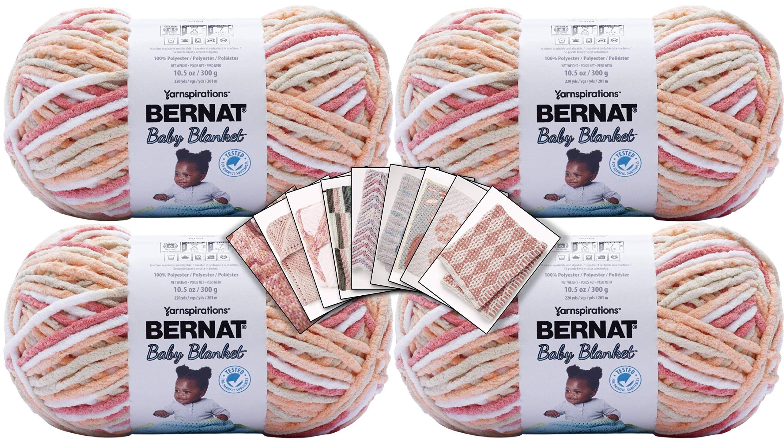 Bernat Baby Blanket Yarn - Big Ball (10.5 oz) - 4 Pack with Color Patterns (Peach Blooms)