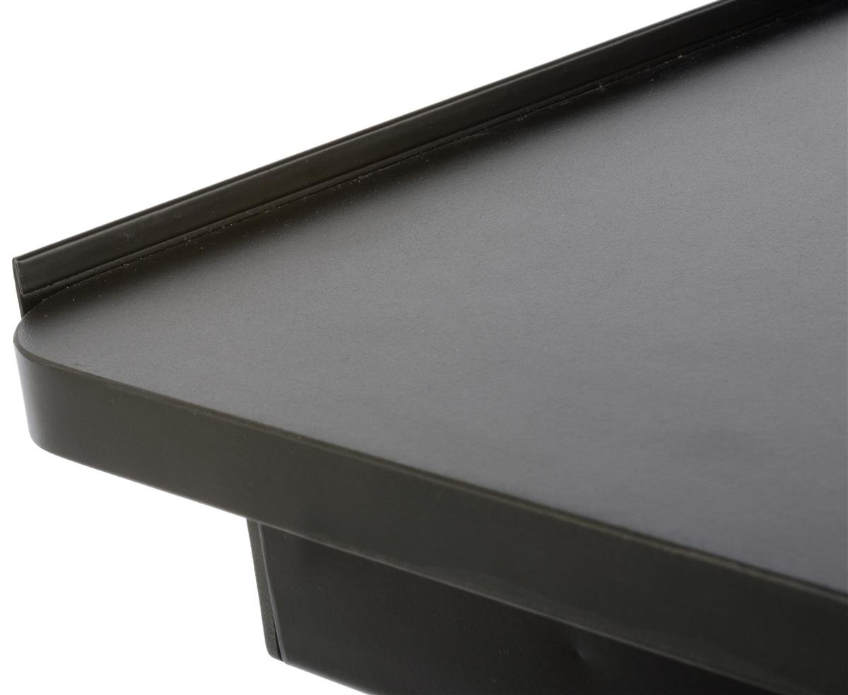 Displays2go Mobile Podium, 46.5 x 23 Inches, Locking Wheels, Shelf Included, Black Steel, MDF Wood (LCTMOBMETB)