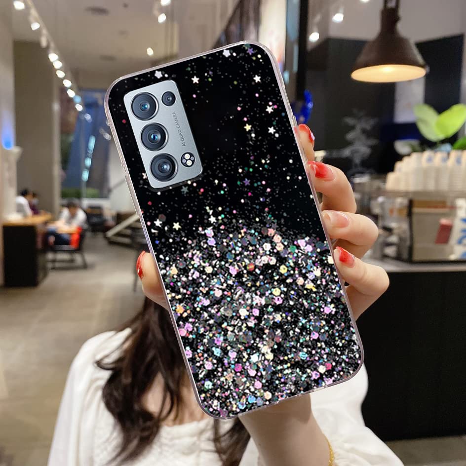 for Oppo Reno 6 Pro 5G Case Silicone,Clear Oppo Reno 6 Pro 5G (Snapdragon) Phone Case Speck, Ultra Slim 0.3mm Soft Shockproof Protective Glitter Cute Phone Cover for Women Green (Black)