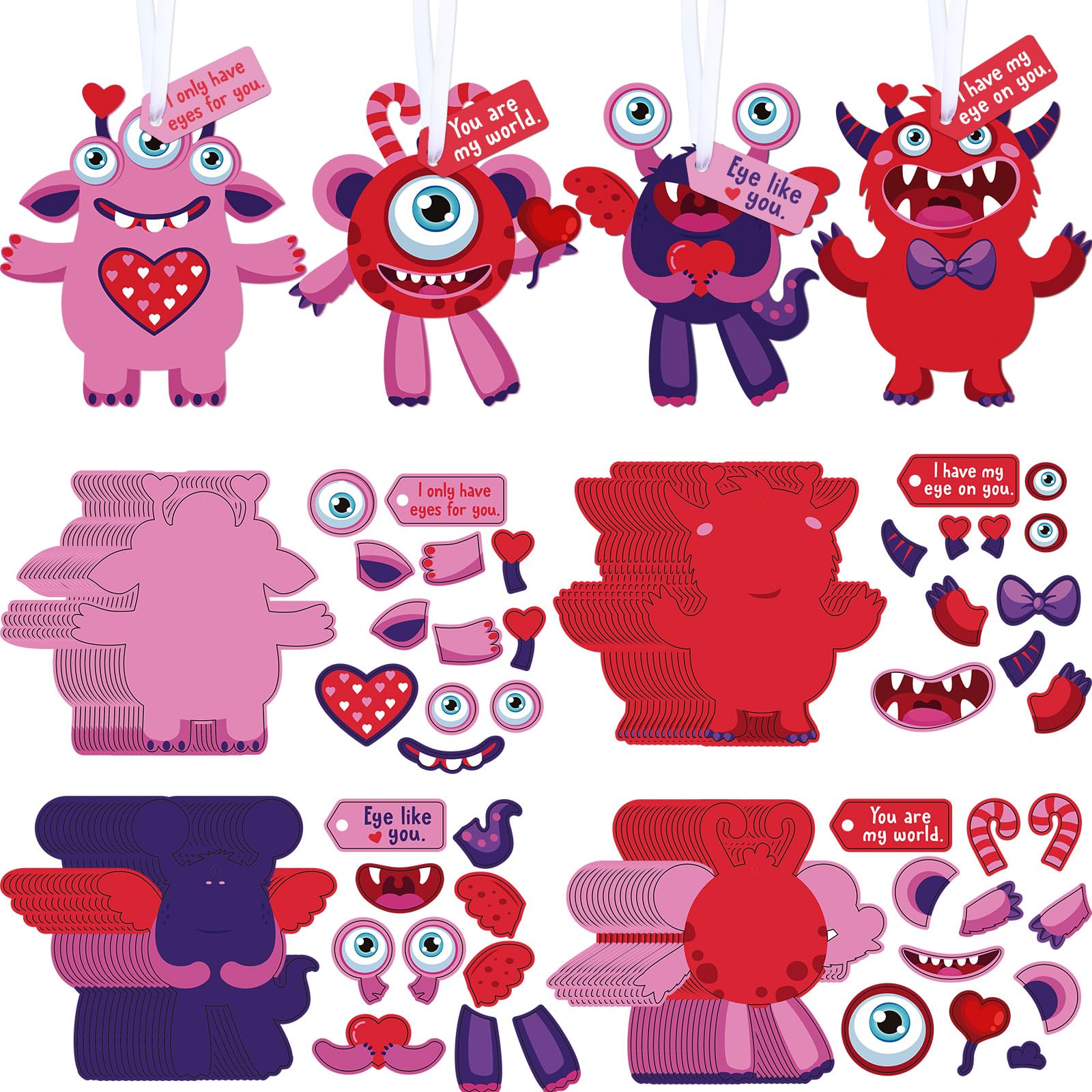 Sumind 24 Sets Valentine's Day Craft Kits for Kids, DIY Craft Ornament Valentine Class Game Activities Paper Craft Hanging Ornament for Valentines Day Decorations