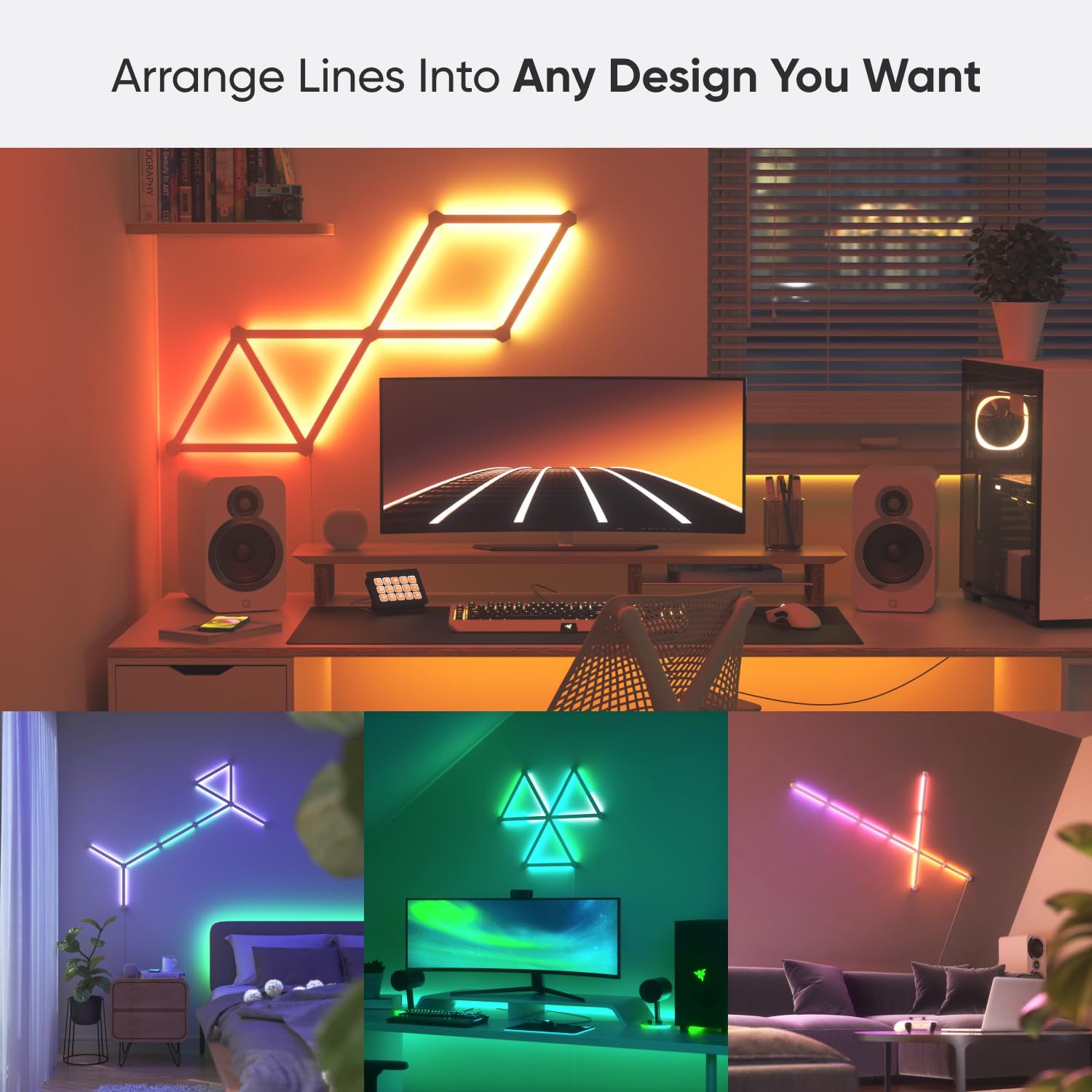 Nanoleaf Lines WiFi Smart RGBW 16M+ Color LED Dimmable Gaming and Home Decor Wall Lights Expansion Pack (3 LED Light Lines) (60 Degree Expansion (3 Pack))