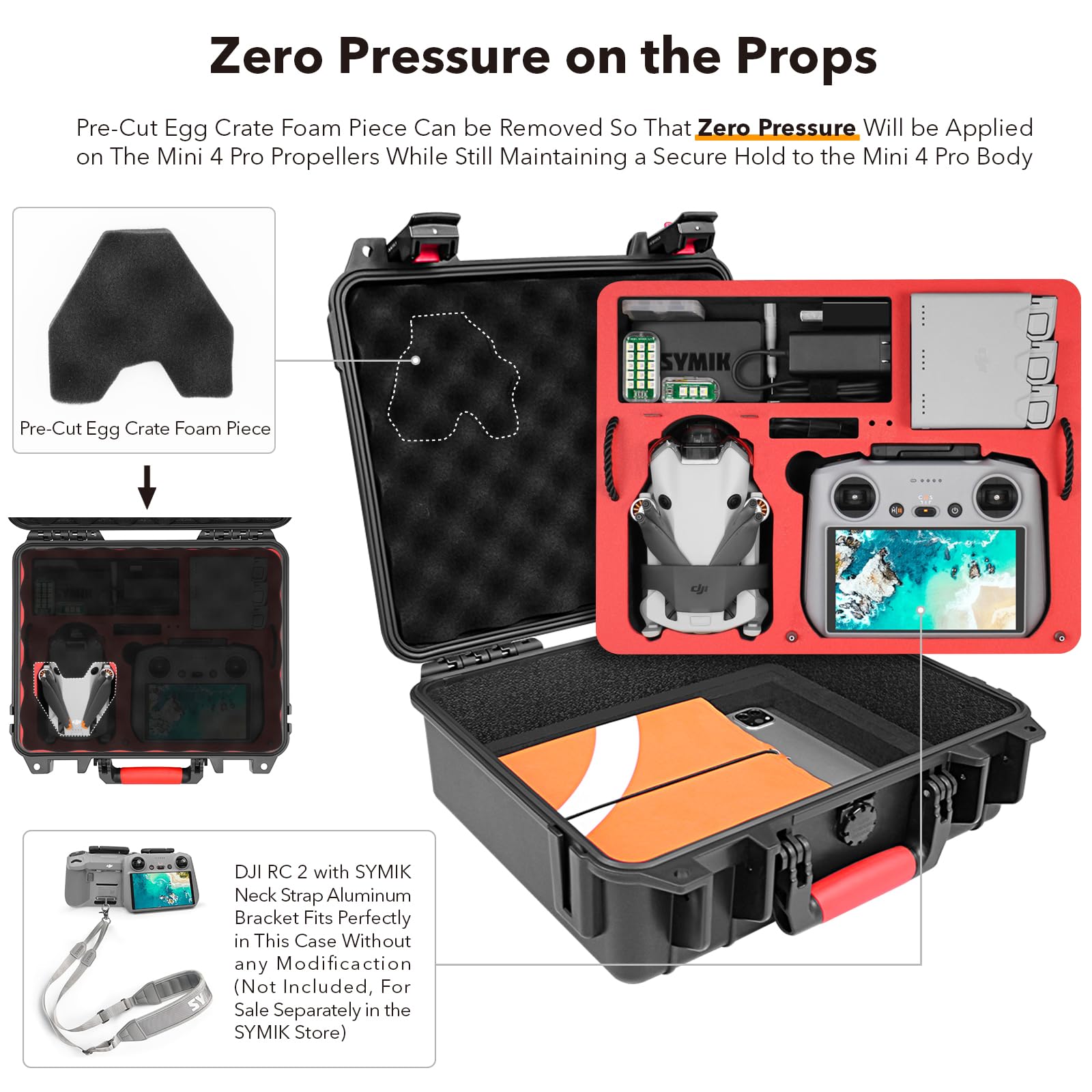 SYMIK P300-MM Waterproof Hard Carrying Case for DJI Mini 2, Mini SE, Mavic Mini 1 Drone/Fly More Combo and Accessories; Professional Grade Case Made of PP Plastic Alloy for Complete Protection