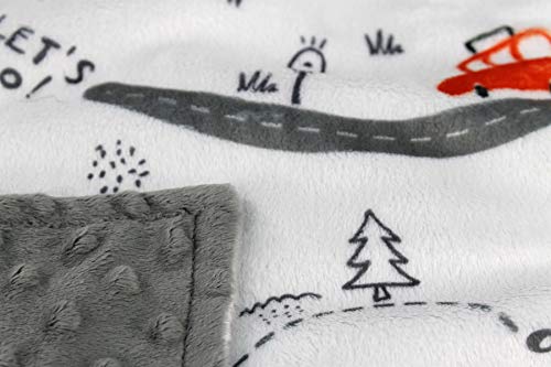 Baby Car Seat Canopy Cover - Road Trip with Grey Minky Dot