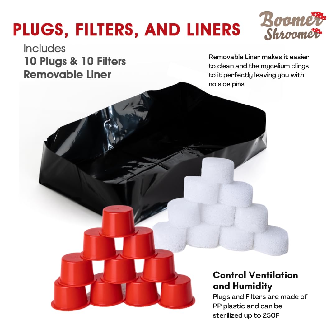 Boomer Shroomer Inflatable Monotub Kit, Mushroom Growing Kit Includes a Drain Port, Plugs & Filters, Removeable Liner [Patent No: US 11,871,706 B2]