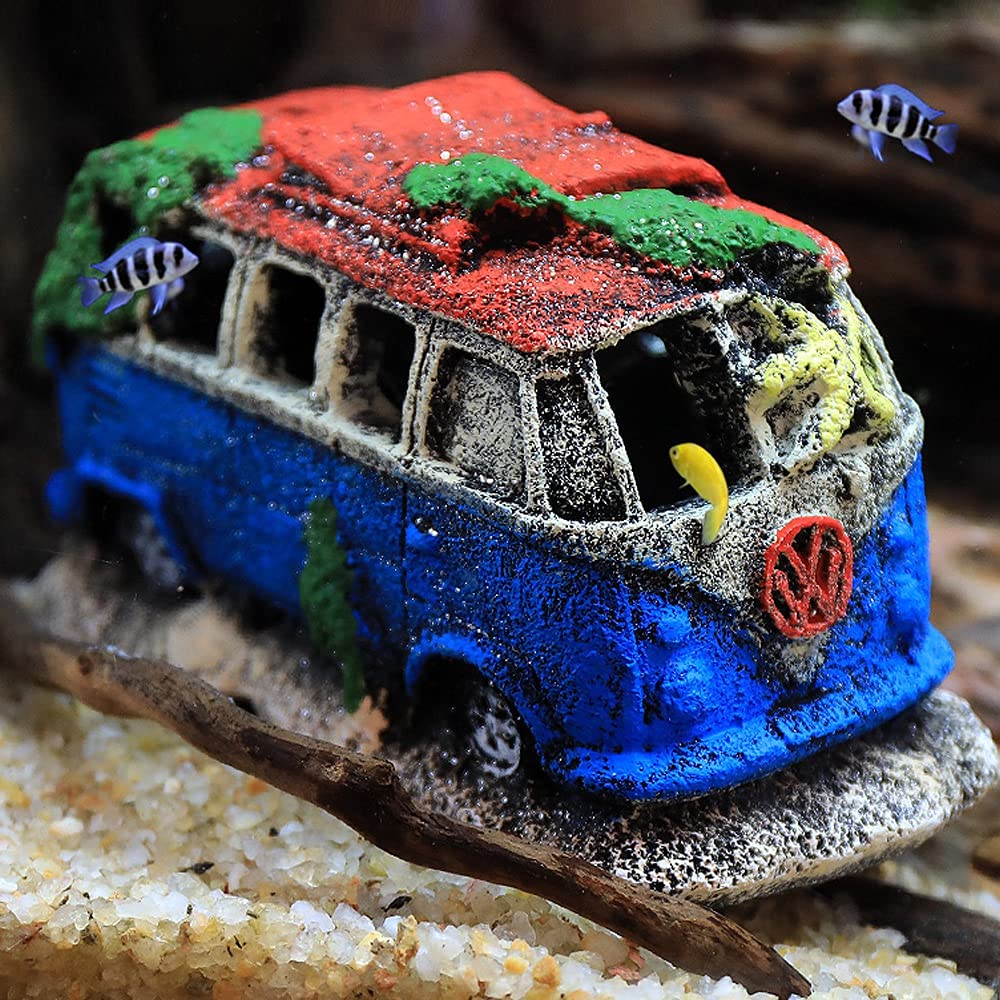 NF Aquarium Decoration Resin Imitation Car Wreck,Fish Tank Supplies Accessories Ornament Hideouts Stone Air Bubble Stone Oxygen Pump