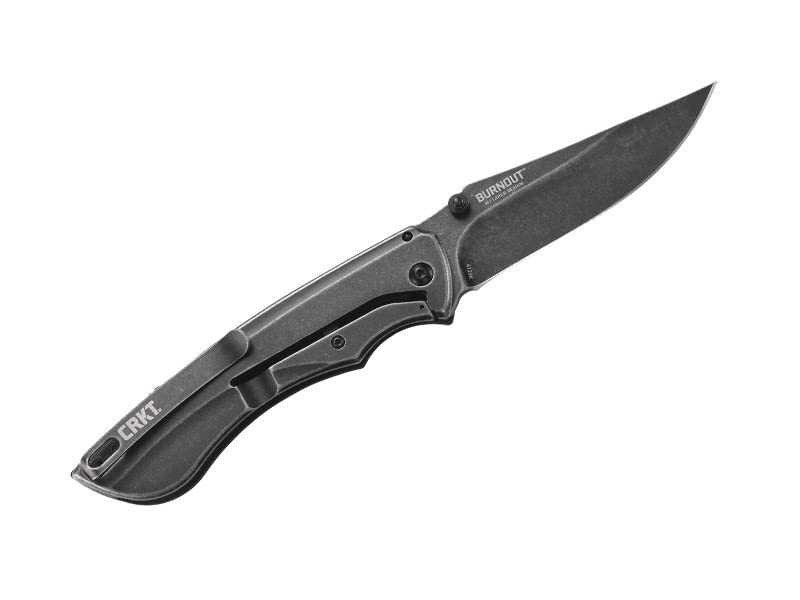 CRKT Burnout EDC Folding Pocket Knife: Everyday Carry Folder with Frame Lock, Drop Point Blade, Black Stonewash Finish, Thumbstud, Assisted Opening, Carbon Fiber and G10 Handle 4123K