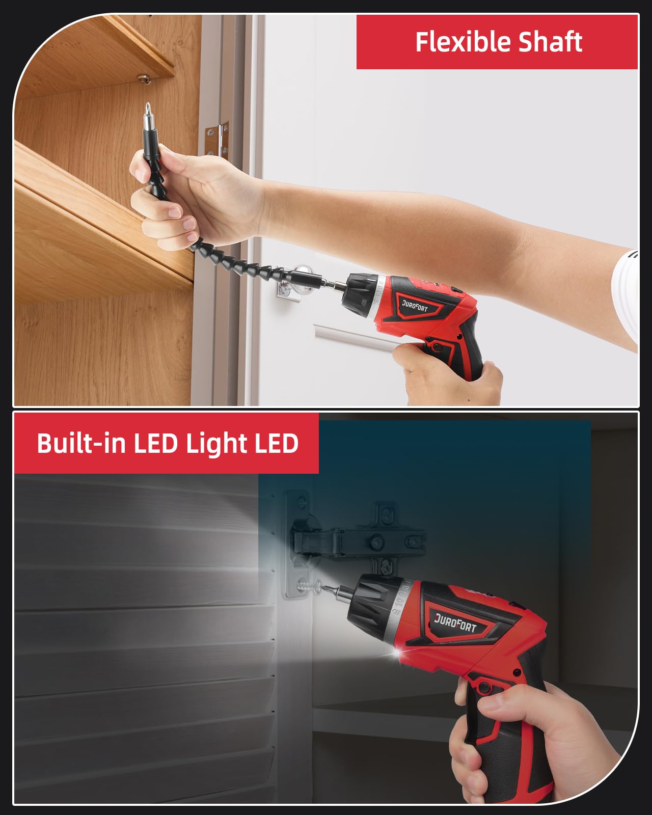 Cordless Electric Screwdriver Set, 8V Max 10Nm Rechargeable Power Electric Drill, Battery Screw Gun with 28pcs Driver Bit Set, 320RPM/10+1 Torque Setting, 2 Position Handle, Flexible Shaft LED Light