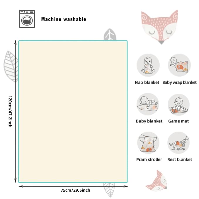 Baby Blanket with Fox Pattern, Double Layered with Dotted Backing, Suitable for Boys, Girls, and Unisex, Perfect for Baby Cribs and Receiving as Newborn Bed Throws., 30x47 Inch, Forest Fox