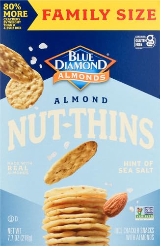 Blue Diamond Almonds Nut-Thins Gluten Free Cracker Crisps, Hint Of Sea Salt, Family Size, Sea Salt, 7.7 oz