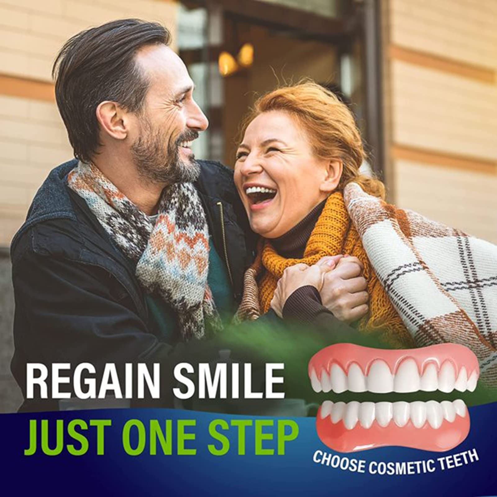 BEGUT Fake Teeth, Cosmetic Denture Veneers for Upper and Lower Jaw, Natural Shade Fake Veneer for Temporary Fix Confident Smile - White