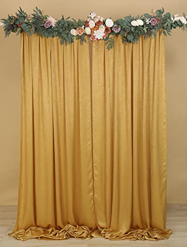 Cytdkve 2 Panels 4.8 Feet x 10 Feet Deep Gold Velvet-Like Wedding Backdrop Curtain Drapes, Silky Soft Window Curtains Panels for Wedding Ceremony Birthday Party Decorations