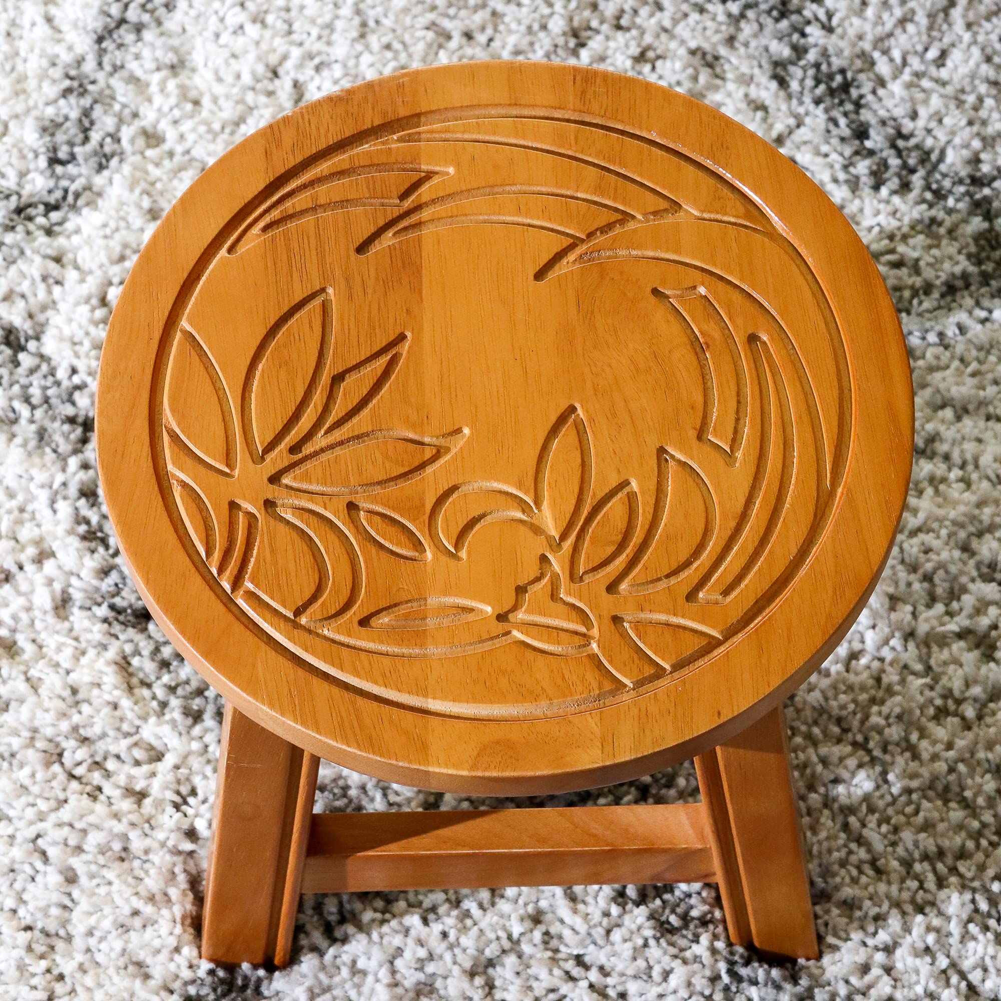 DTY Indoor Living Fairplay Carved Wooden Step Stool, Floral, Natural