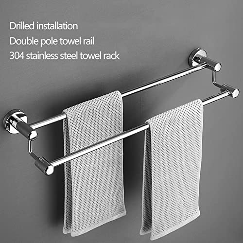 Double Bar Stainless Steel Towel Storage Holder Smooth Rounded Corner Wall Mounted Bath Towel Rail Bar for Bathroom Kitchen, Towel Shelf Towel Rack (Size : 80cm)