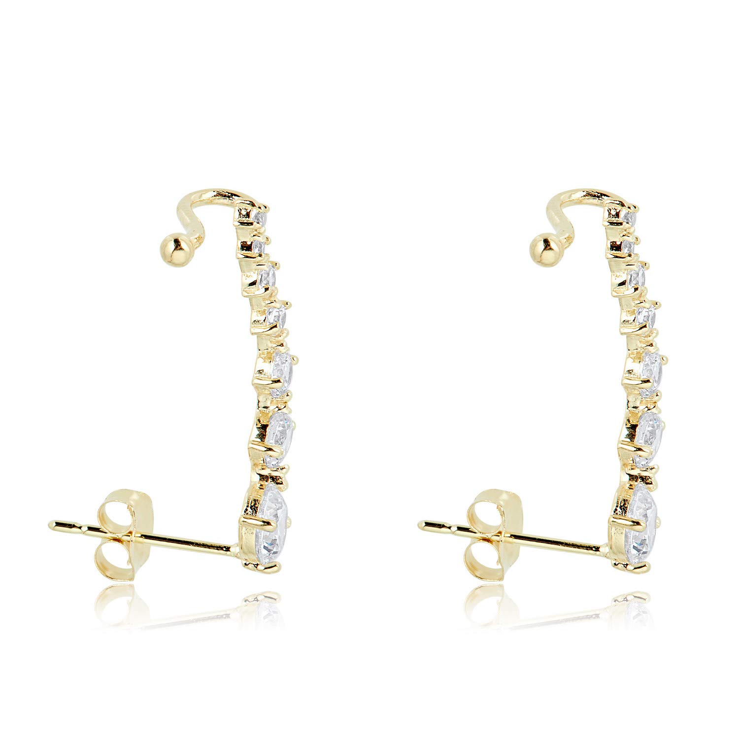 AVORA 10K Yellow Gold Ear Crawler/Climber Cuff Simulated Diamond CZ Earrings