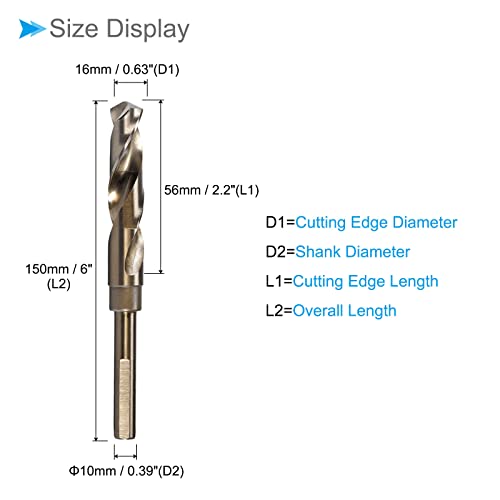CoCud Reduced Shank Twist Drill Bits, 16mm Cutting Edge, Titanium & Nitride Coated High Speed Steel 6542 - (Applications: for Stainless Steel Drilling Machine)