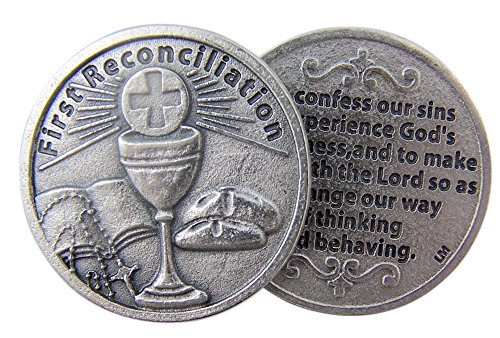 Chalice with Host and Bible First Reconciliation Pocket Token with Confession Back