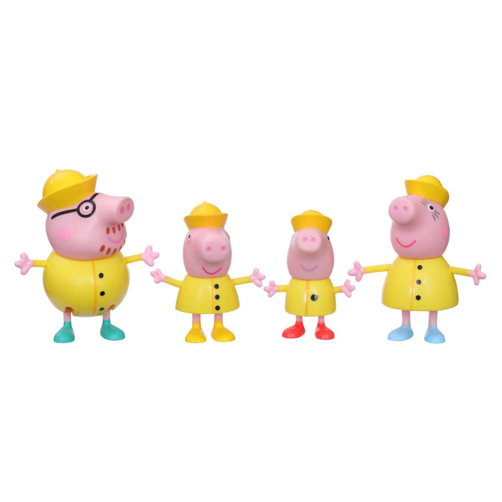 Peppa Pig Peppa’s Adventures Peppa’s Family Rainy Day Figure 4-Pack Toy - Includes 4 Pig Family Figures in Raincoats, Ages 3 and Up