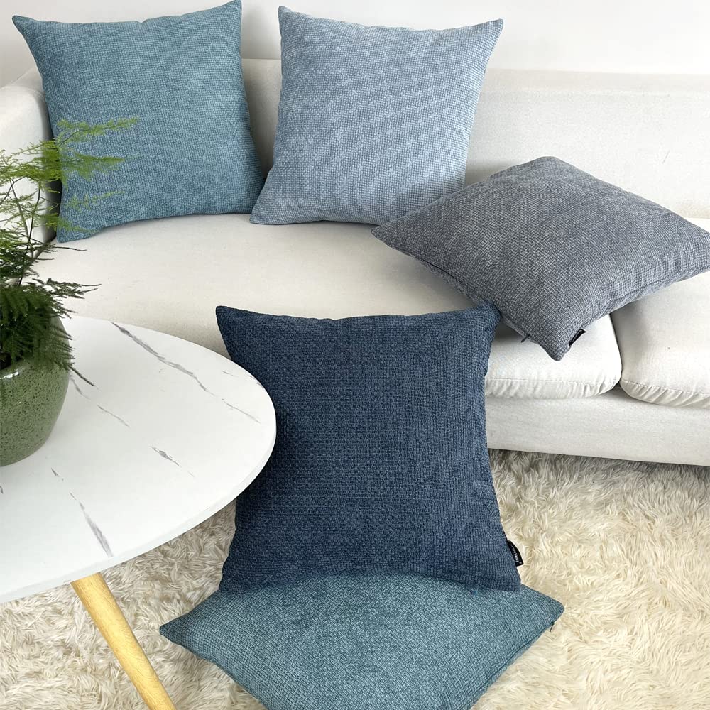 Booque Valley Pack of 2 Rough Chenille Pillow Covers,Thick Texture Solid Rustic Farmhouse Cushion Covers Square Throw Pillow Cases for Sofa Bedroom 18 x 18 Inch Light Blue