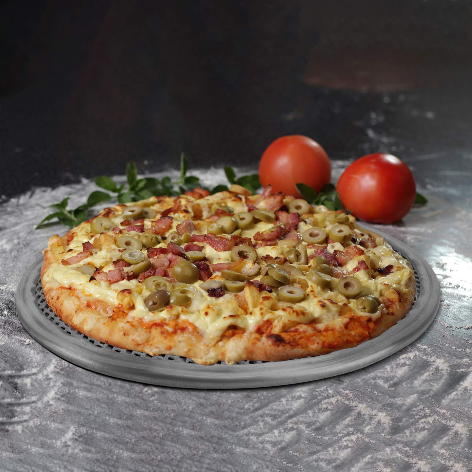 BESTonZON Pizza Pan, 16 Inch Pizza Tray with Holes, Seamless Aluminum Pizza Screen, Non Stick Mesh Net Baking Tray Cookware Kitchen Tool For Oven, BBQ, Kitchen Restaurant