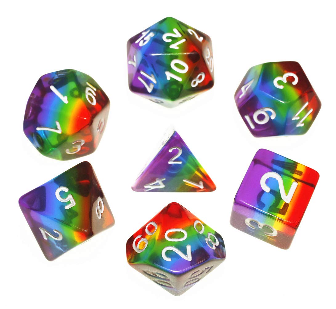 HD Polyhedral DND Dice Set RPG Rainbow Dice for Dungeons and Dragons(D&D) Role Playing Game,MTG,Pathfinder,Table Game,Math Games Dice Set with Dice Pouch