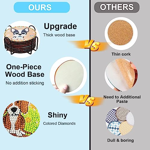 SUUYOO 8 Pcs Diamond Painting Coasters with Holder, Cute Dog Diamond Art Coasters, DIY Craft Kits for Adults, Small Diamond Art Coasters Kit for Kids Beginners