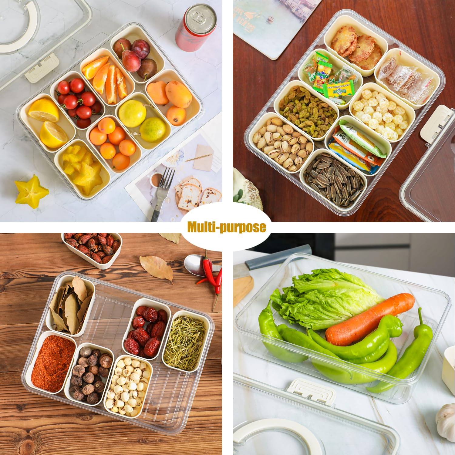 Divided Snackle Box platters with Lid and Handle, Snack Box Charcuterie Container for Portable Snack Platters, Travel Snack Container for Snacks, Fruits, Candy, Nuts - Perfect for parties, picnics