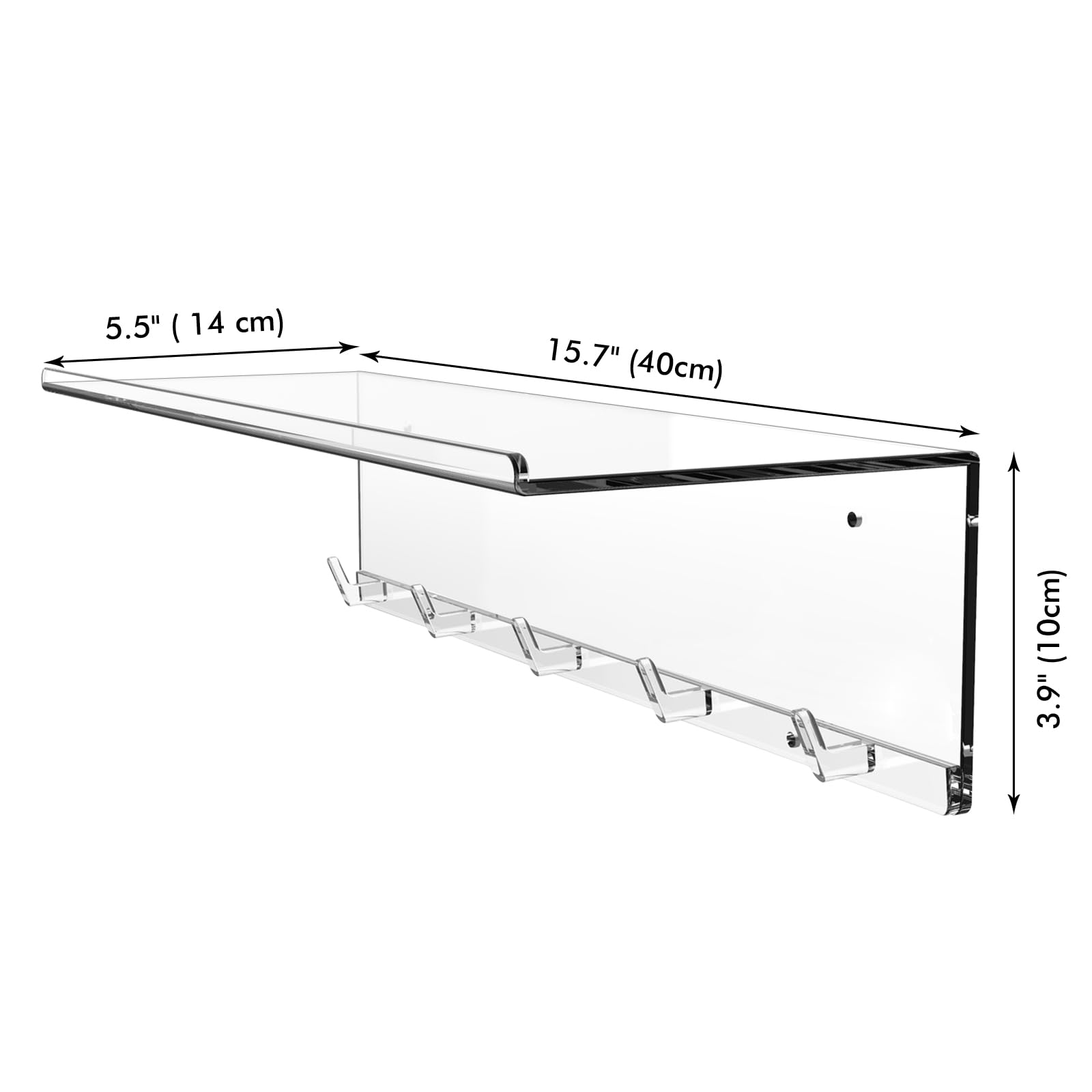 Dalanpa 4 Pack Acrylic Floating Shelves, Wall Mounted Shelf with Removable Hooks, Clear Floating Shelves for Bathroom, Kitchen, Bedroom, Living Room (Transparent)