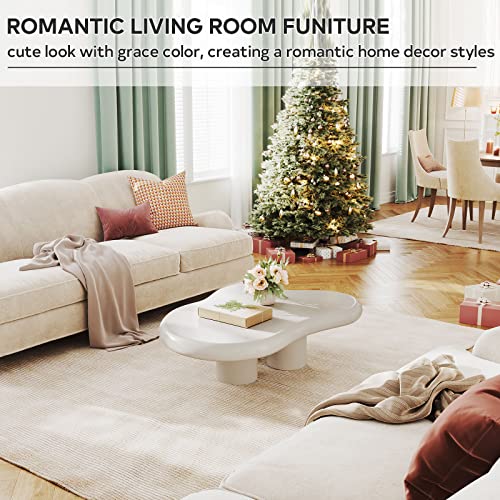 HOTICKME Cloud Coffee Table for Living Room, Cream Color Center Table, 47.24" Central Table with 3 Legs, Simple Style End Table