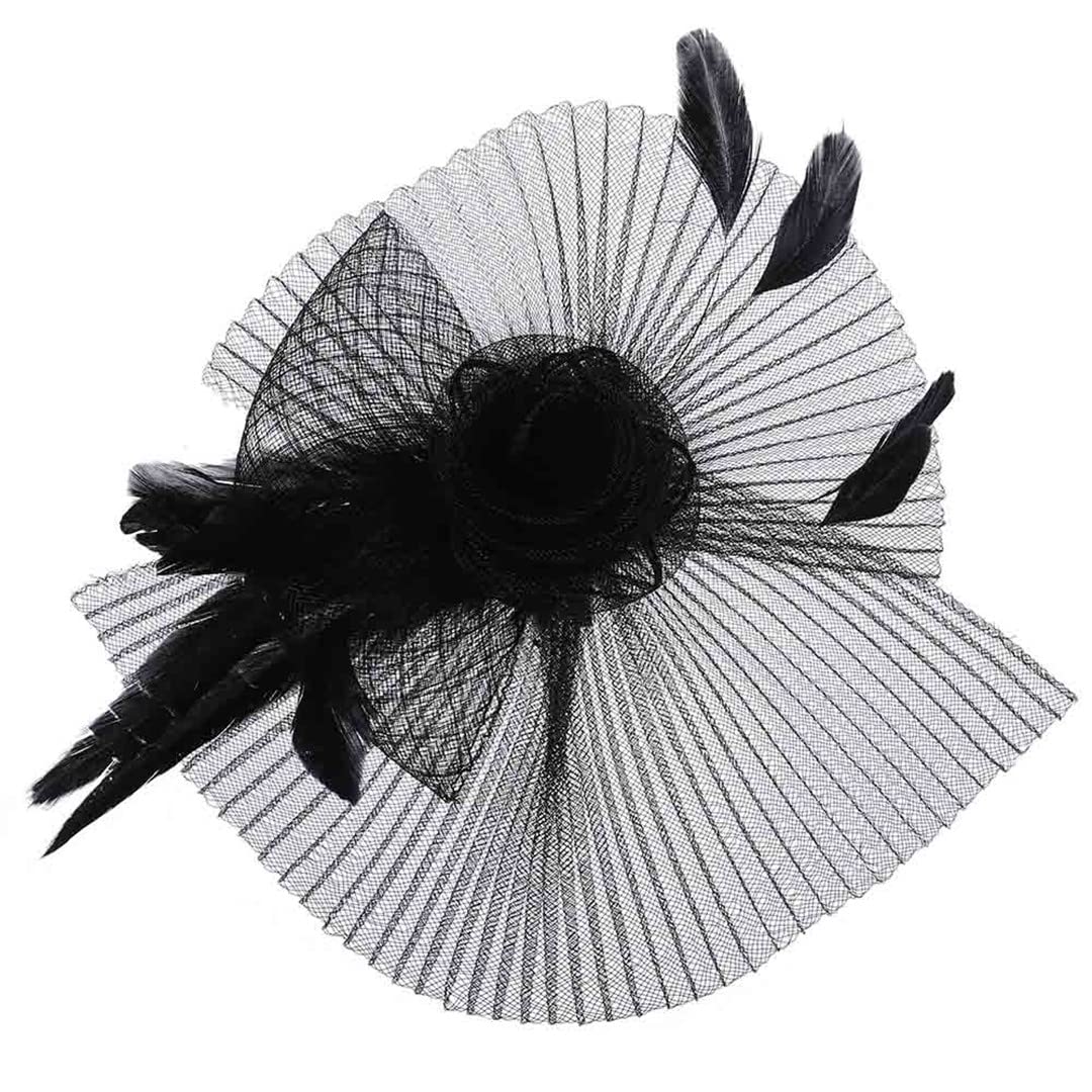 Black Hats Party Reticulate Feather Hats Stripe Wedding Hair Accessories Women Girls Hats Black