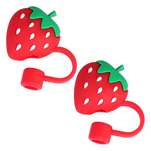 BESTOYARD 2pcs Silicone Straws Tips Covers Strawberry Shaped Straw Plug Compatible with Stanley Straw Drinking Beverages Accessories