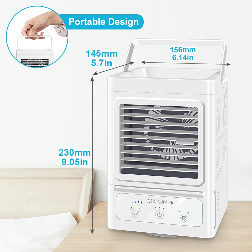 Personal Air Cooler,Auto Oscillation,Portable Air Conditioner Fan with 3 Wind Speeds,2 Refrigeration,Ice Cooler Fan for Indoor Outdoor
