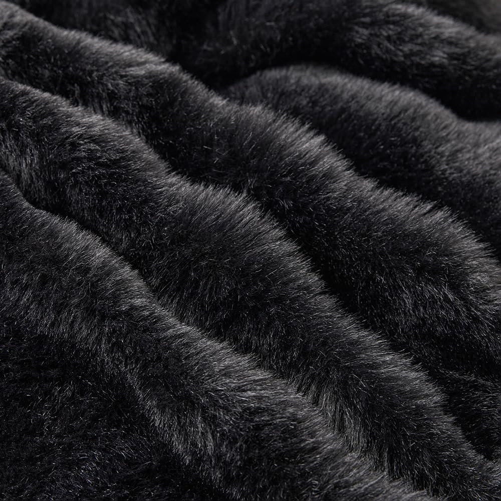 chovy Kids Girls Rabbit Plush Black Bread Grid Comforter Cover Duvet Cover Full - 3PC Faux Fur Bed Set Soft Warm Velvet Flannel Fluffy Fuzzy Bedding(Comforter x 1 Pillowcases x 2)