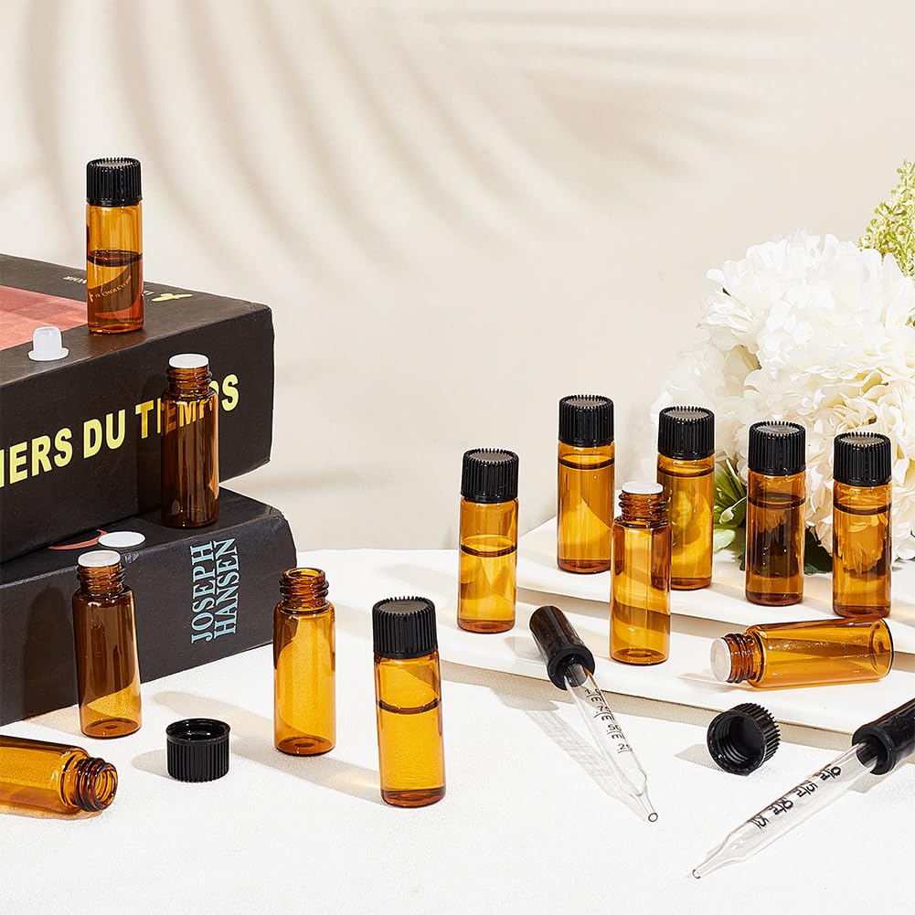 BENECREAT 40 Pack 5ml Amber Brown Orifice Reduce Essential Oil Bottles with Glass Droppers for Aromatherapy Fragrance Oils