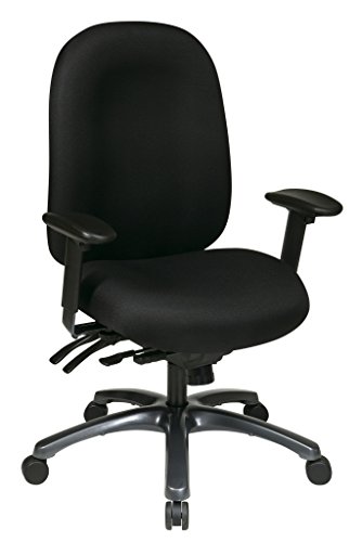 Office Star 8500 Series Multi-Function Ergonomic Executive Office Chair with Seat Slider and Titanium Finish Base, High-Back, Icon Black Fabric