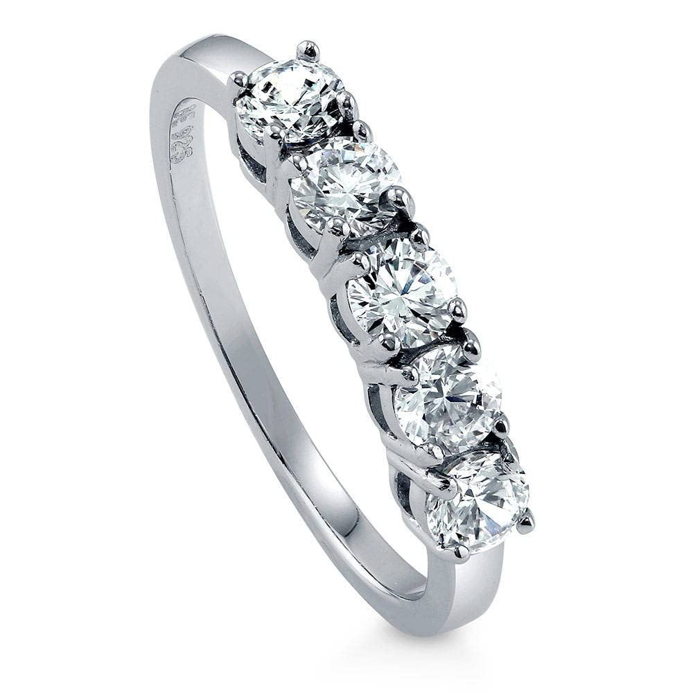 BERRICLE Sterling Silver 5-Stone Cubic Zirconia CZ Fashion Ring for Women, Rhodium Plated Size 6.5