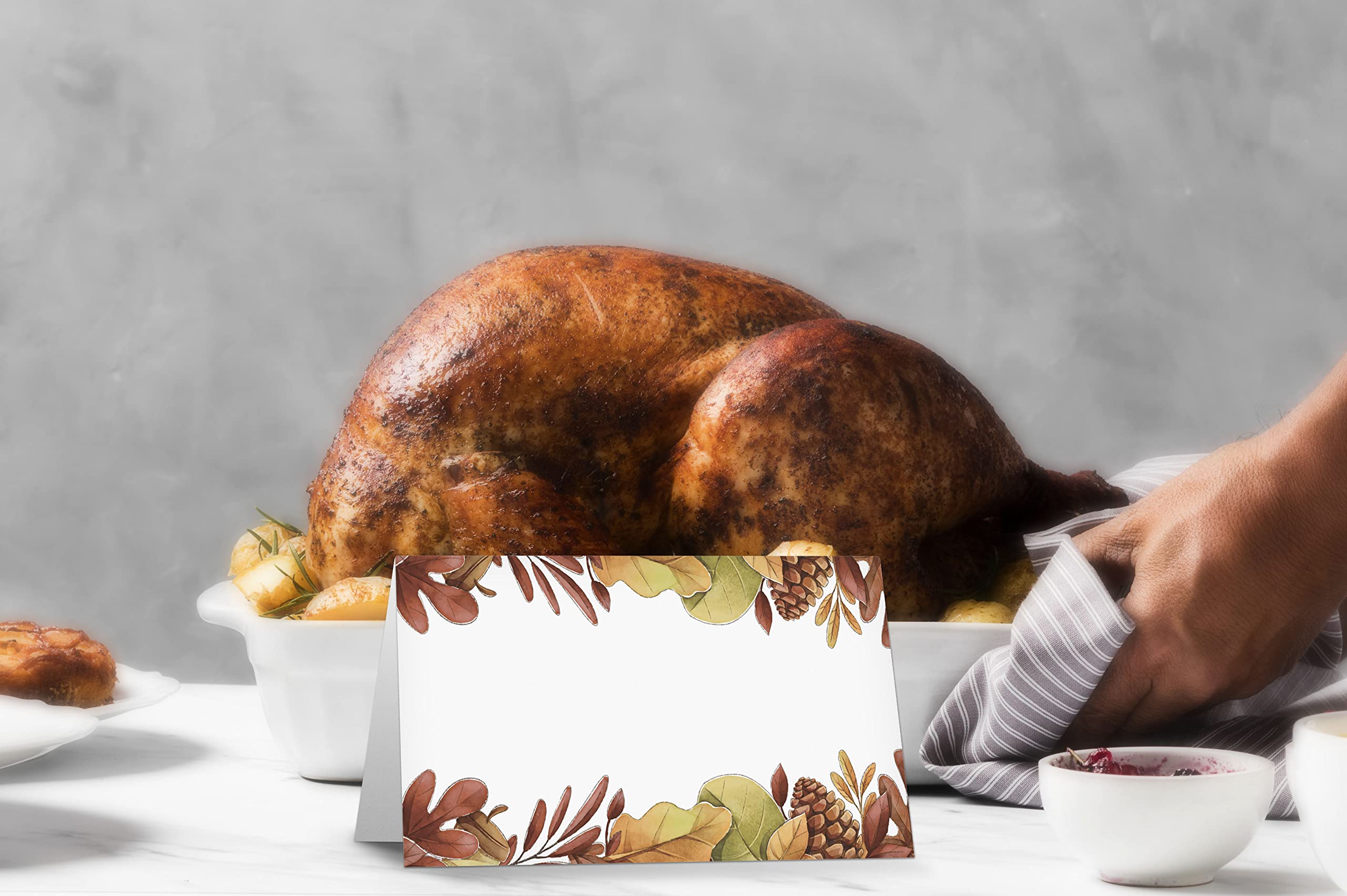 Table Place Card, Fall Harvest Thanksgiving Themed Tent Style Cards, Pack of 25 Half-Fold Reception Place Card, Perfect for Thanksgiving Dinner, Party, Birthday, Wedding, Banquet A10