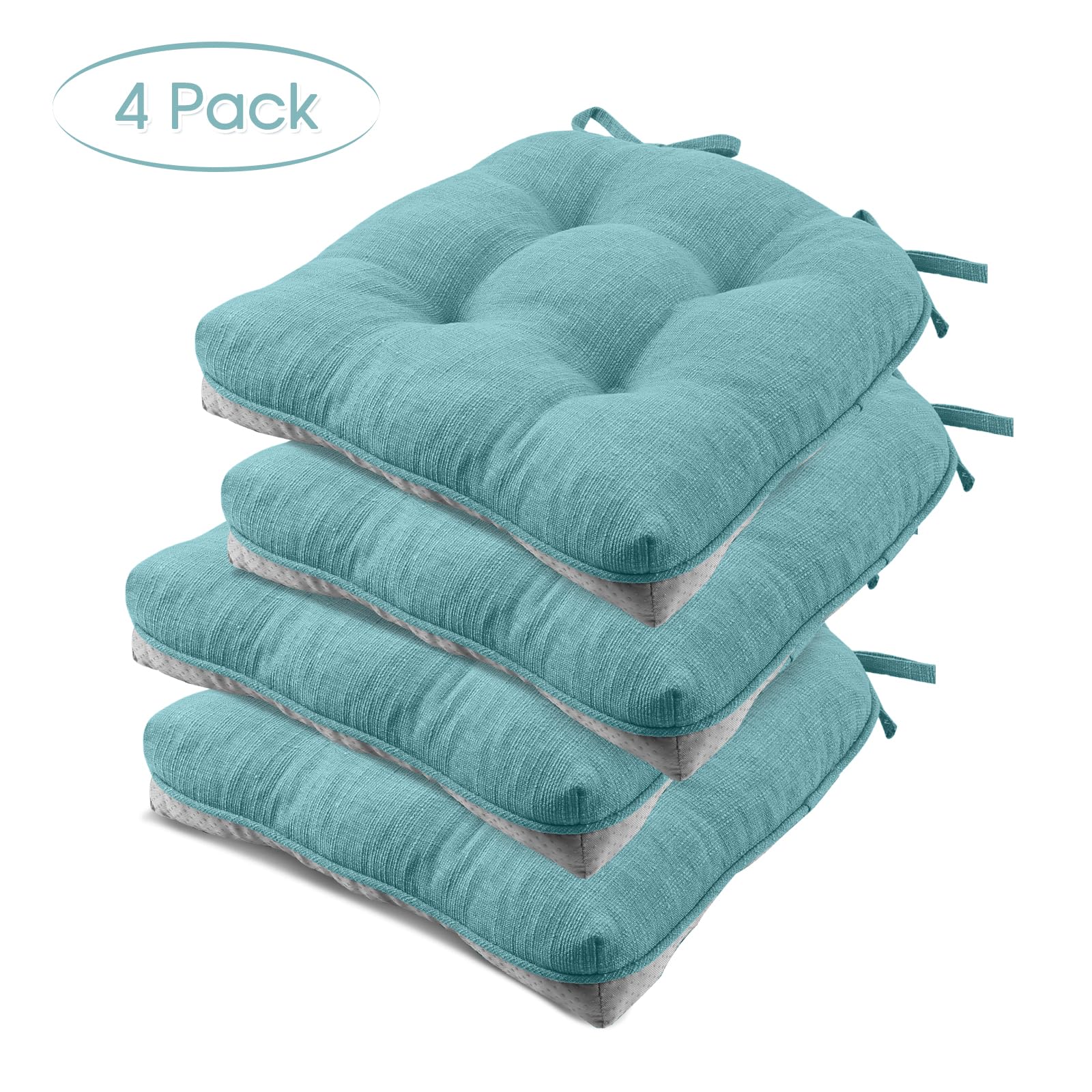 Basic Beyond Chair Cushions for Dining Chairs 4 Pack, Memory Foam Chair Cushion with Ties and Non Slip Backing, 15.5 x 15.5 Inches Tufted Chair Pads for Dining Chairs(Charcoal)