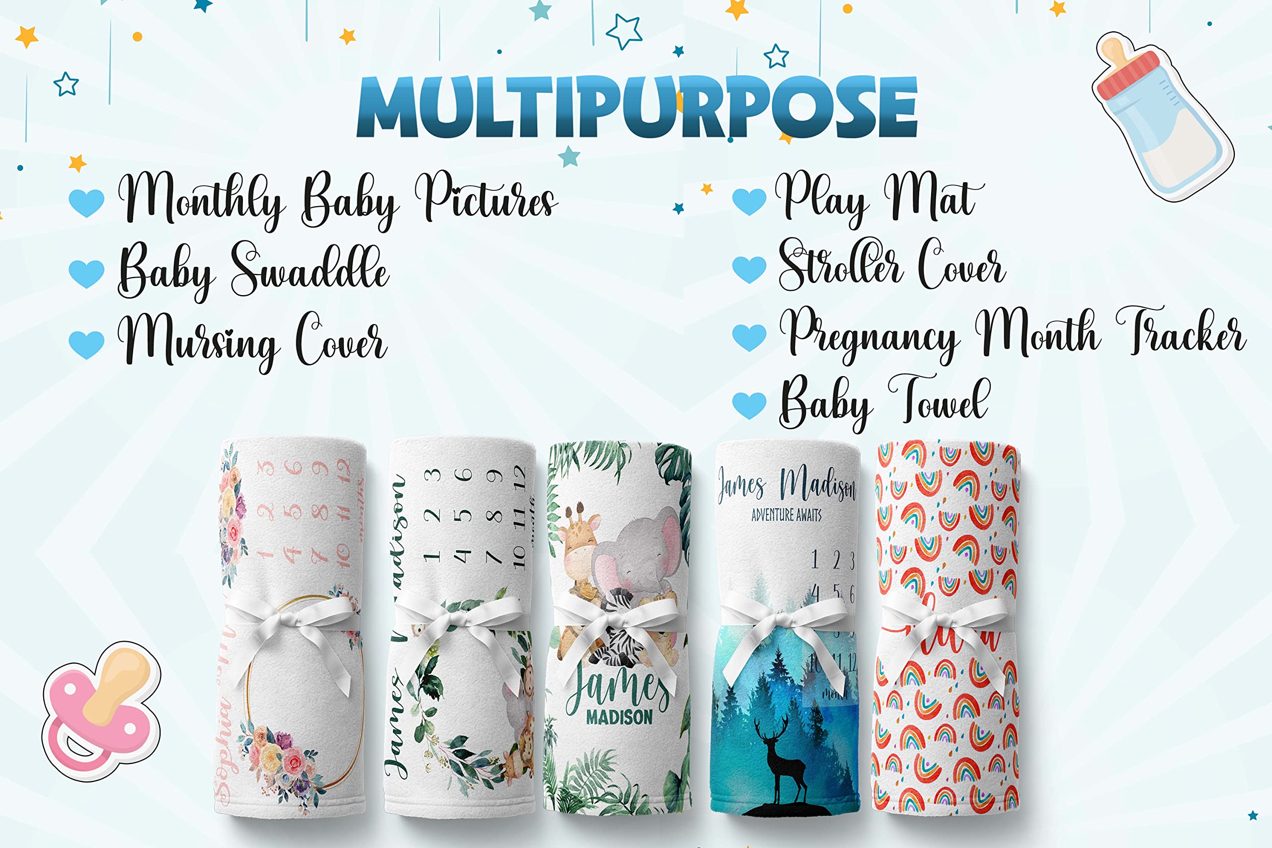 DOGGERZ Personalized Baby Blankets, Customized Baby Blanket with Name for Boy, Custom Baby Blankets for Newborn Boys, Cozy Plush Fleece Blanket, Personalized, Birthday Gifts (Jungle Animal)