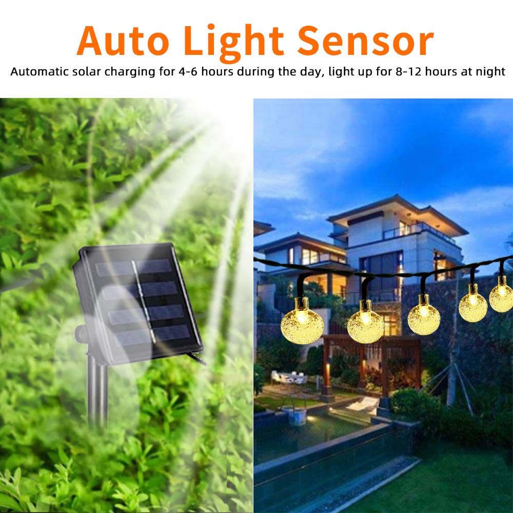 Lenreta 31FT 50LED Solar String Lights Outdoor 8 Modes Waterproof Solar Patio Lights Solar Lights Outdoor Decorative for Garden Yard Home Party Wedding Christmas Garden Solar Lights Patio Lights