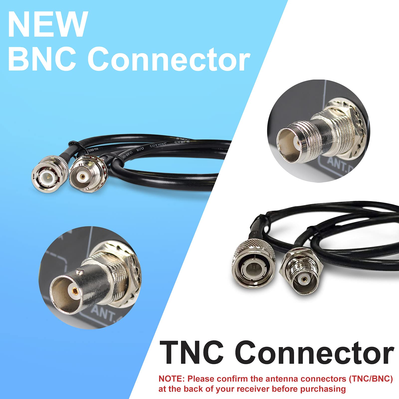 Phenyx Pro BNC Connecting Cables, BNC Cable 50 cm/1.6 FT for Front-Mounting Antennas, Compatible with Wireless Systems (ANTK-CBL)