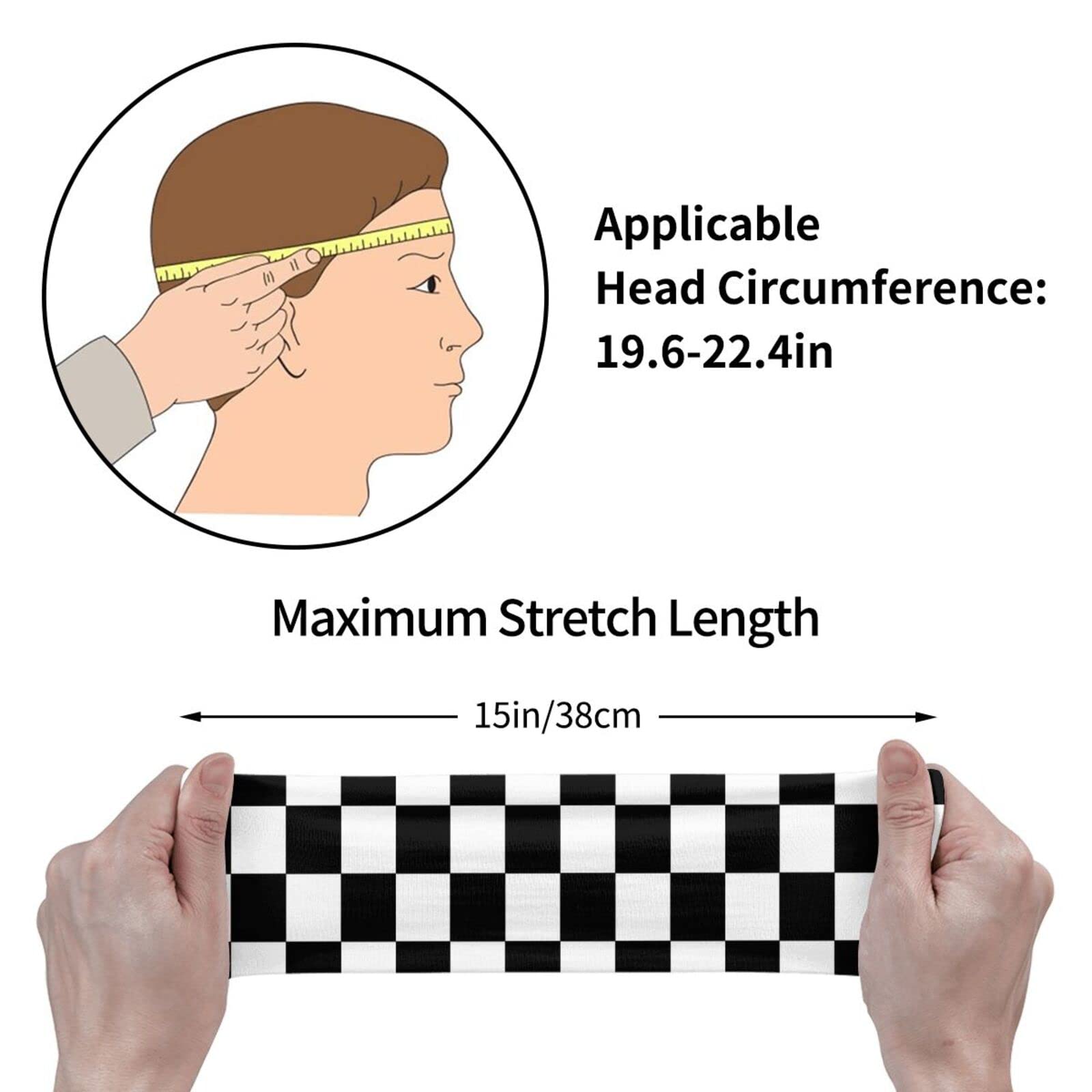 Black White Race Checkered Flag Pattern Fitness Exercise Headband Unisex Yoga Non-Slip Quick-Drying Fitness Headband One Size