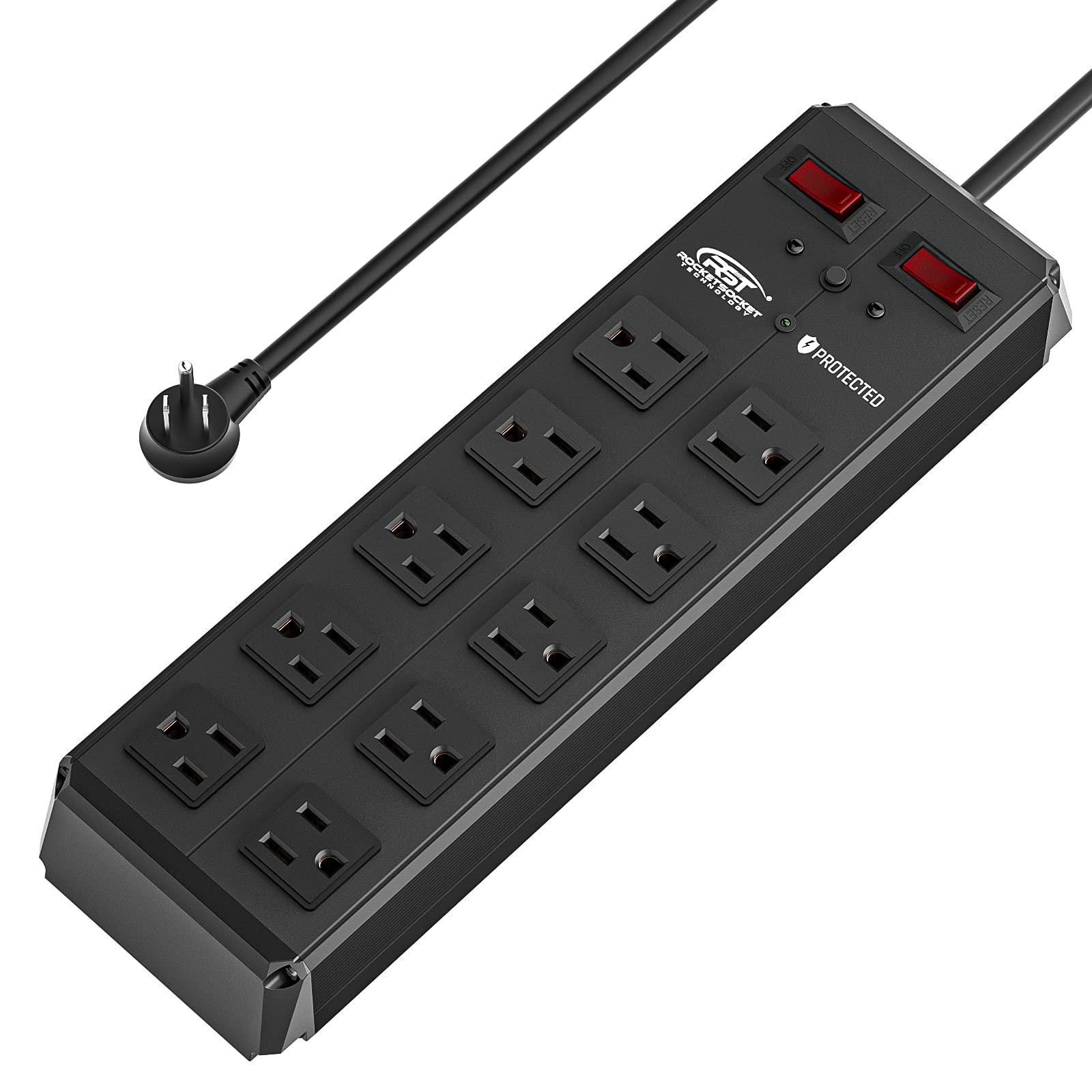 CRST 1875W Heavy Duty Power Strips with Individual Switches Metal Case, 15A Circuit Breaker(1020J) Surge Protector Power Strip, 9 FT Cord, Fit for Workshop, Garage, Home, Office