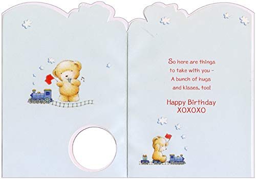 Designer Greetings Bear Playing with Train Die Cut Juvenile 1st / First Birthday Card for Grandson