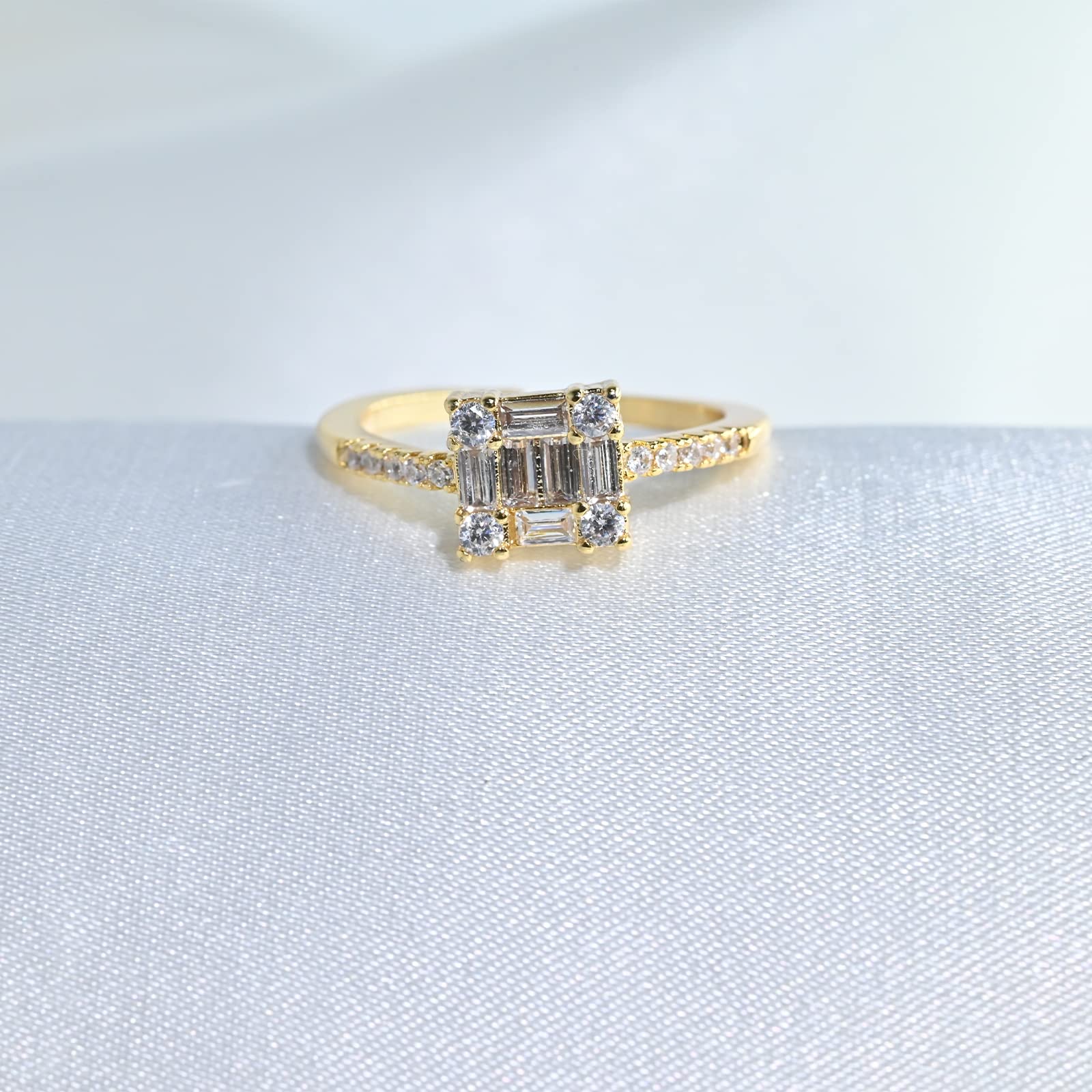 BZEBI 3 Row 6mm Wide Adjustable Eternity Band 18K Gold Plated Cubic Zirconia Engagement Wedding Band Ring For Women Girl Stackable Ring Jewelry Gift