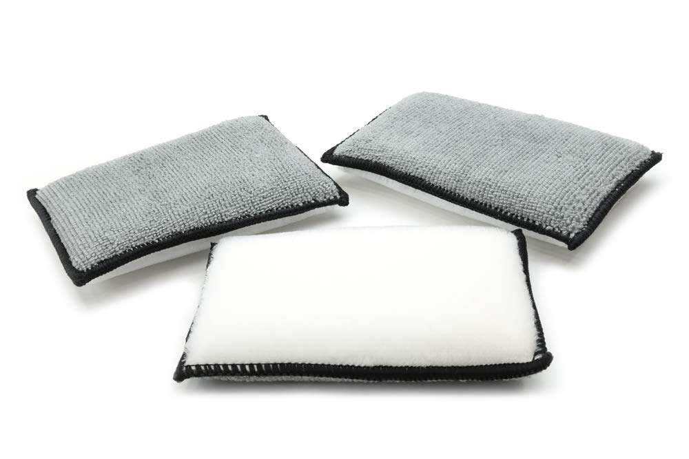 Autofiber Scrub Ninja - Interior Scrubbing Sponge (5”x3”) for Leather, Plastic, Vinyl and Upholstery Cleaning (White/Gray)
