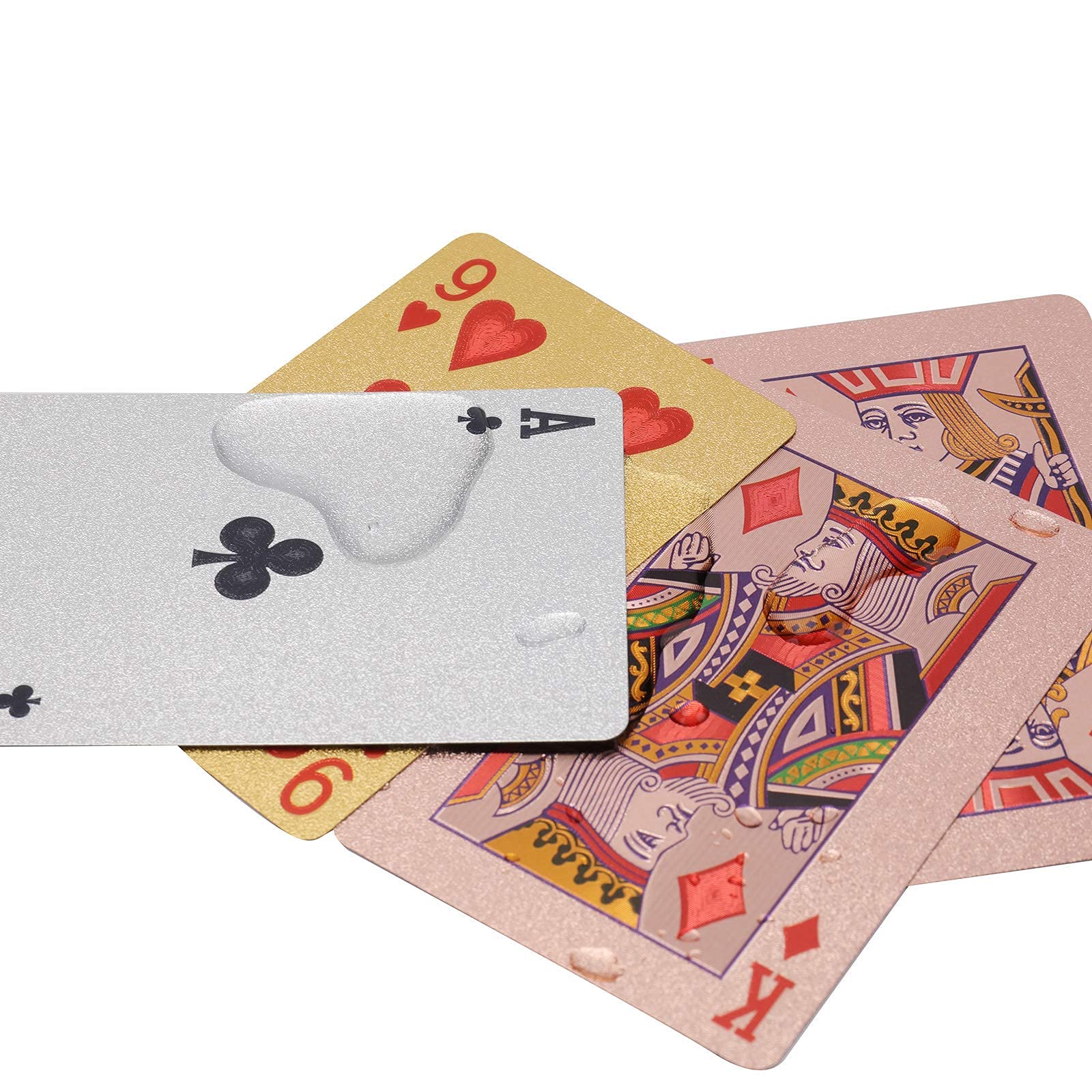 Jucoan 6 Decks of Playing Cards, Waterproof Plastic Poker Cards, Gold Foil Playing Cards for Party Game, Poker Size, Standard Index, (2 Gold, 2 Silver, 2 Pink)