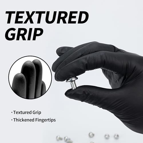 Basic Vinyl Exam Gloves, 4 mil Safty Glove Latex-Free & Powder-Free, SGBE 8002 Synmax Disposable Medical Glove Medium (Box of 100, Black)