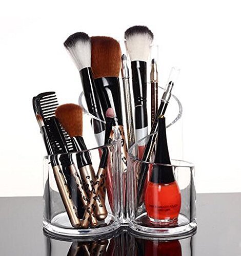 PuTwo Acrylic Makeup Brush Holder Desk Organizer Cosmetics Organizer Lipstick Organizer, Round, 370 Gram