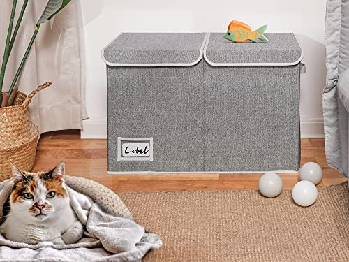 LoforHoney Home Large Storage Bin with Lid, Foldable Laundry Basket with Durable Handles, Double Laundry Hamper with Divider, Fabric Storage Bin with Lid for Clothes, Canvas Storage Bin with Lid for Organizing, Laundry Basket Organizer, Dark Gray