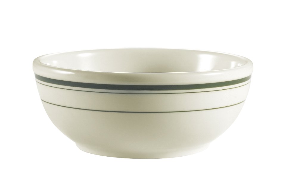 CAC China GS-24 5-1/4-Inch Greenbrier 10-Ounce Green Band Stoneware Nappie, American White, Box of 36, Creamy White